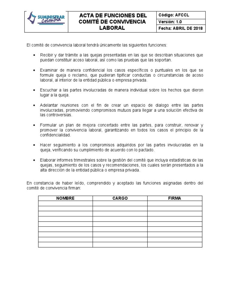 Acta Funciones CCL | PDF