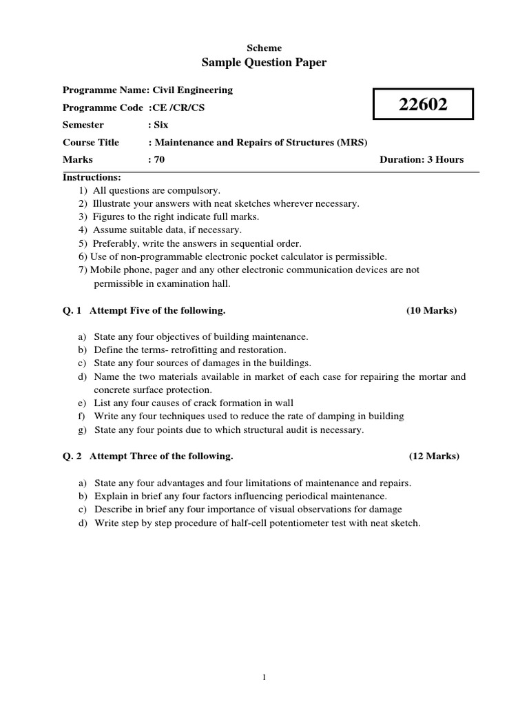22602-Sample-Question-Paper (Msbte Study Resources) Maintenance and Repairs of Structures (MRS ...