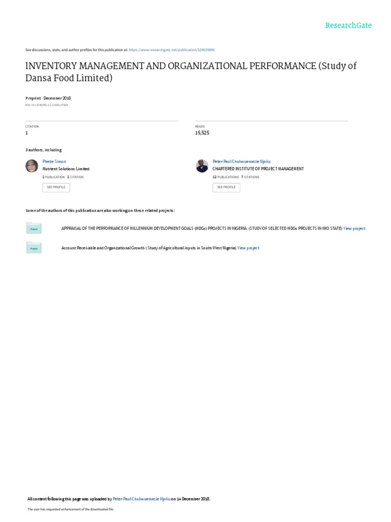 Inventory Management and Organizational Performance (Study of Dansa ...