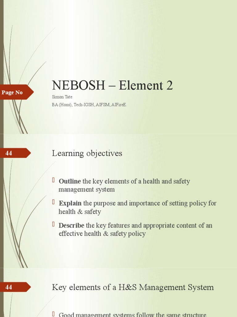 NEBOSH - Element 2 | PDF | Occupational Safety And Health | Audit