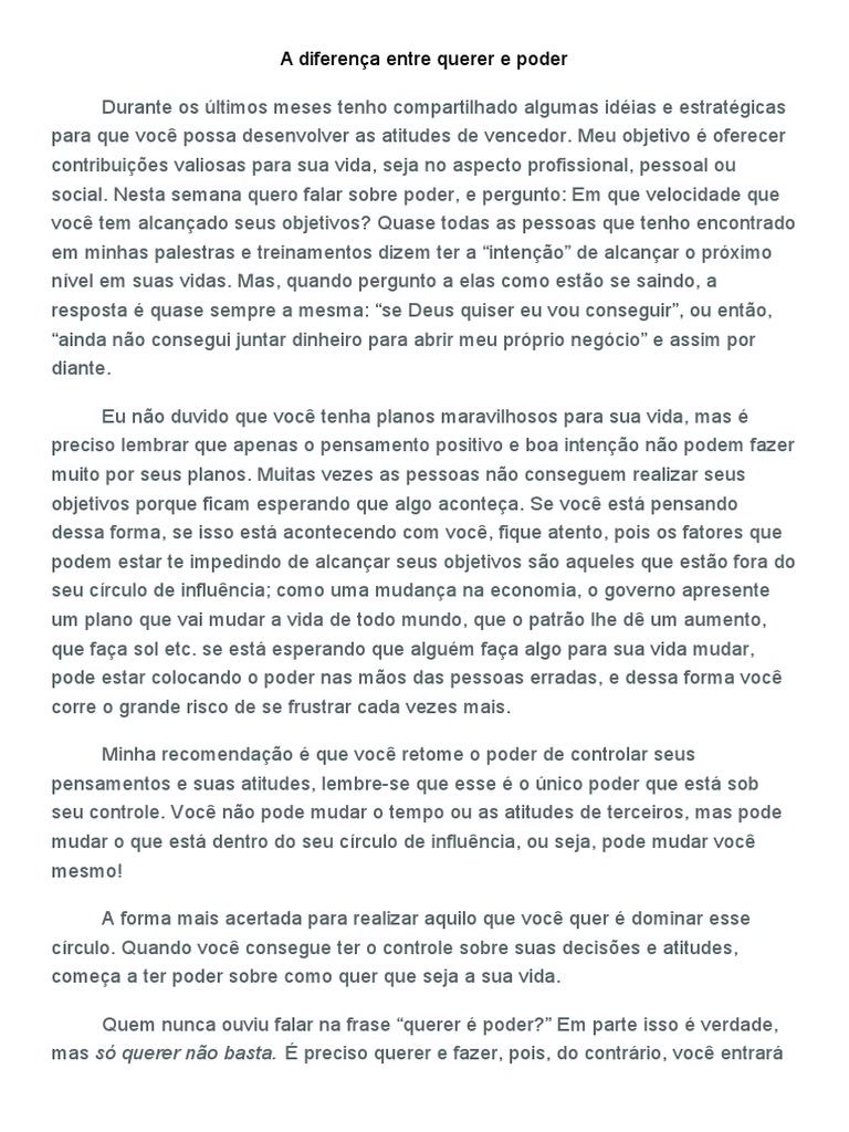 A Diferença Entre Querer e Poder | PDF | Poder (social e político ...