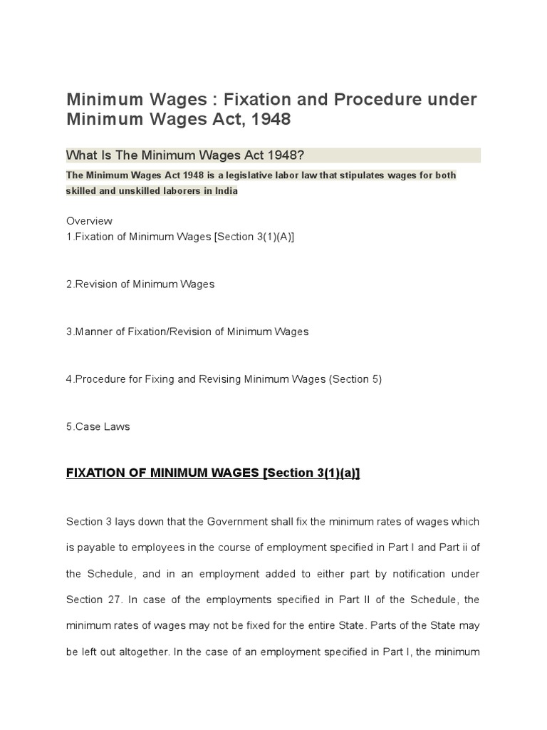 Labor Law - II - Minimum Wages Act, 1948 | PDF | Piece Work | Wage