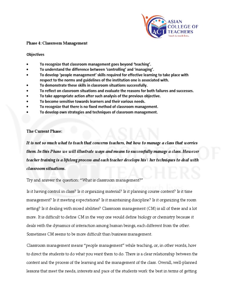 Phase 4 Tesol | PDF | Classroom Management | Classroom