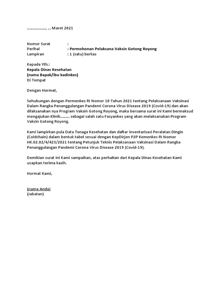 Surat Permohonan Ke Dinkes VGR | PDF