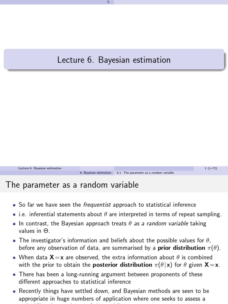 Lecture 6 Bayesian Estimation Pdf Statistical Inference Estimation Theory 2492
