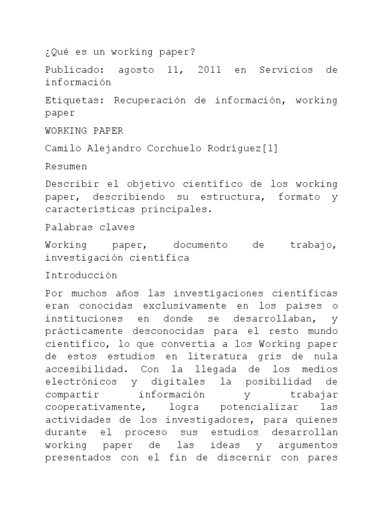 Qué Es Un Working Paper | PDF | Conocimiento | Información