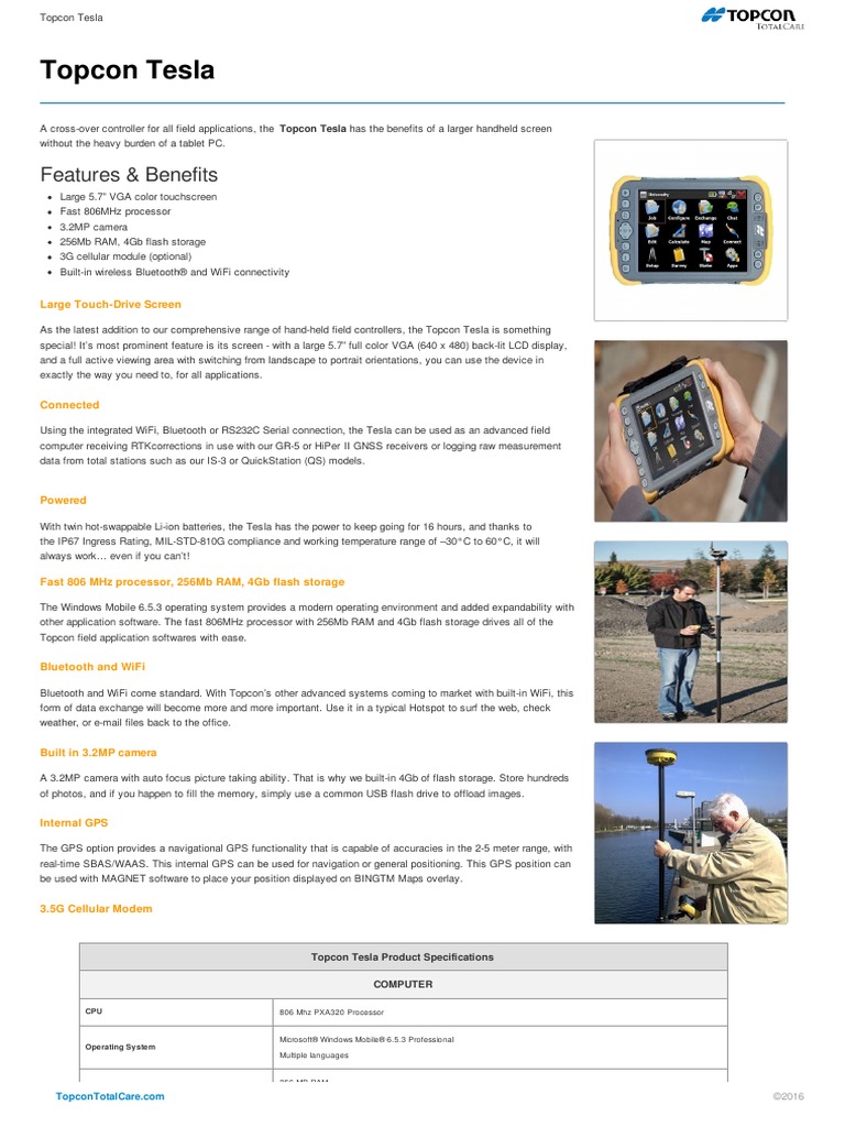 Topcon Tesla: Features & Benefits | PDF | Wi Fi | Bluetooth
