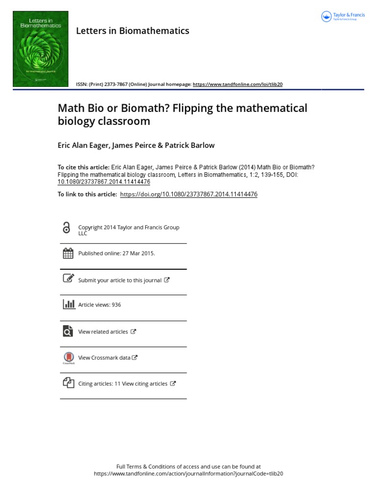 Math Bio or Biomath Flipping The Mathematical Biology Classroom | PDF ...