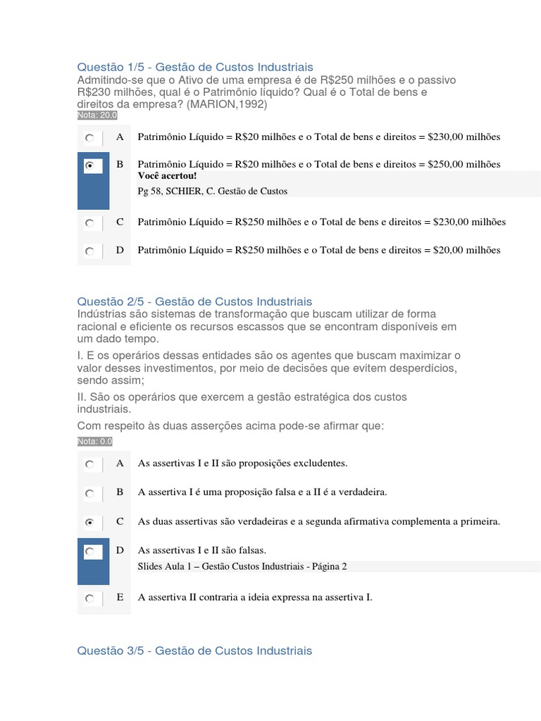 Apol 01 - Gestão de Custos Industriais | Download grátis PDF | Passivo ... Apol 01 - Gestão de Custos Industriais | Download grátis PDF | Passivo ...