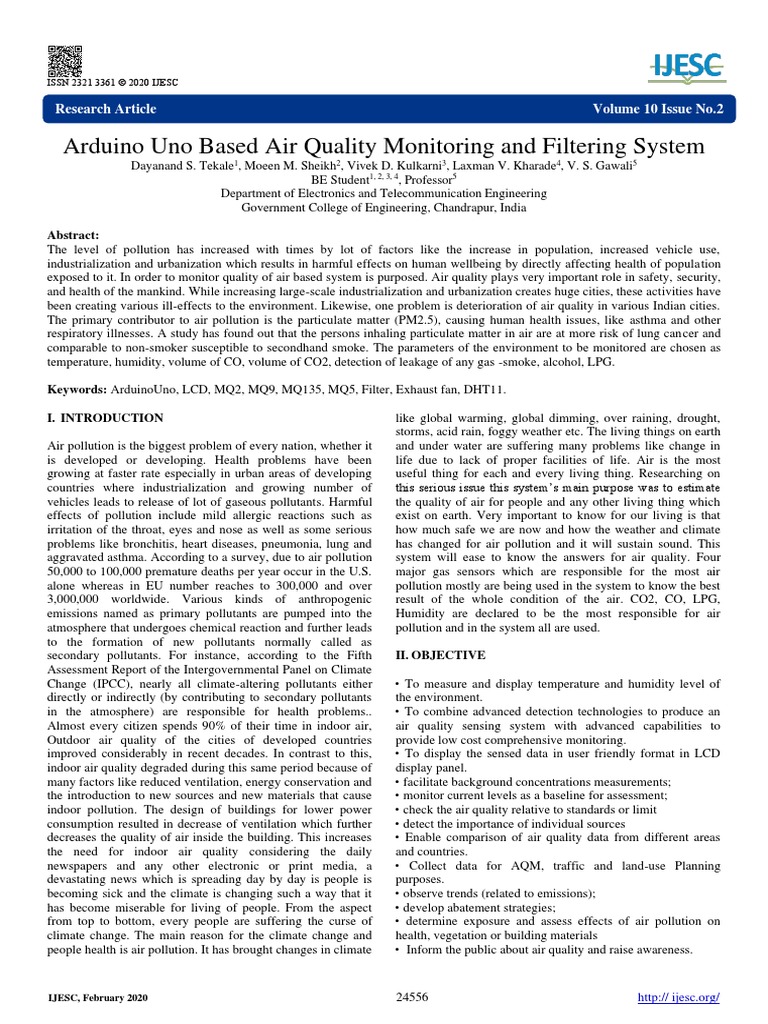 .Arduino Uno Based Air Quality Monitoring and Filtering System | PDF ...