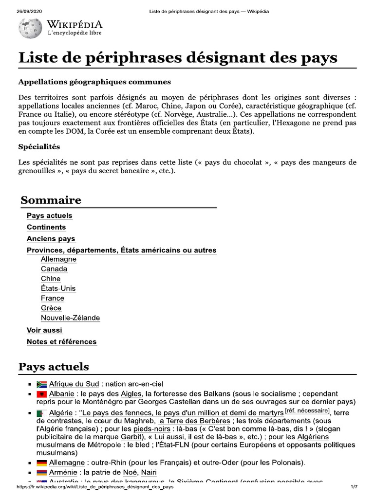 Liste de Périphrases Désignant Des Pays - Wikipédia | PDF