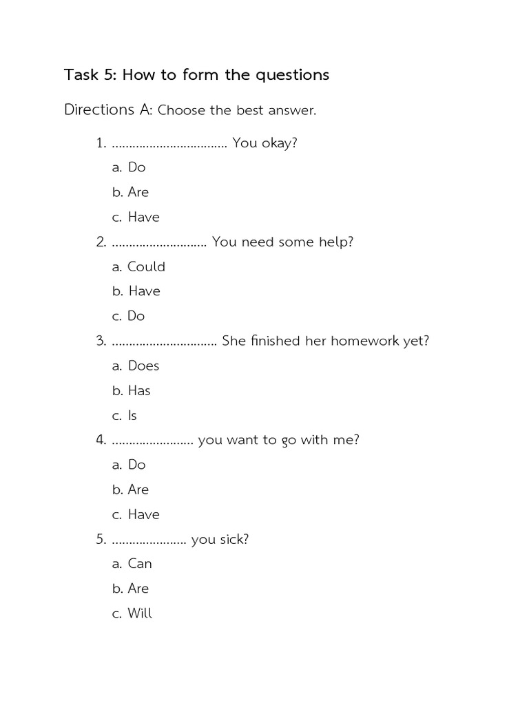 Task 5 How To Form Questions | PDF | Career & Growth | Language Arts ...