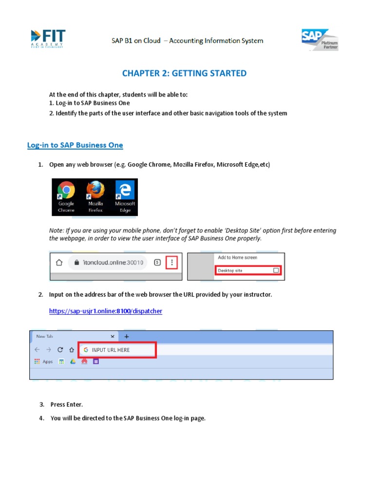 Chapter 2: Getting Started: Log-In To SAP Business One | PDF | Menu (Computing) | Window (Computing)