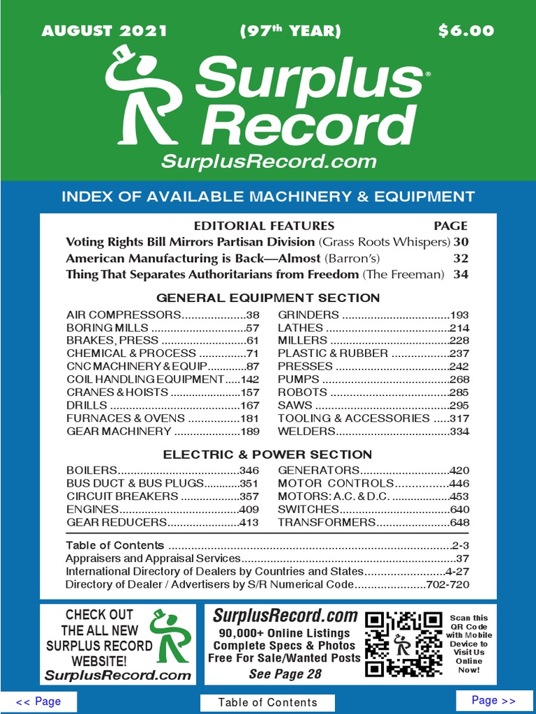 AUGUST 2021 Surplus Record Machinery & Equipment Directory | PDF ...
