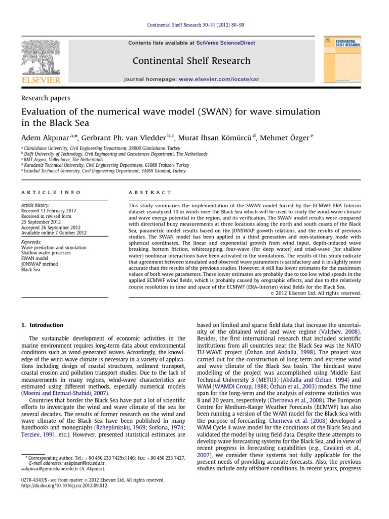 Evaluation of The Numerical Wave Model (SWAN) For Wave Simulation in The Black Sea | PDF ...
