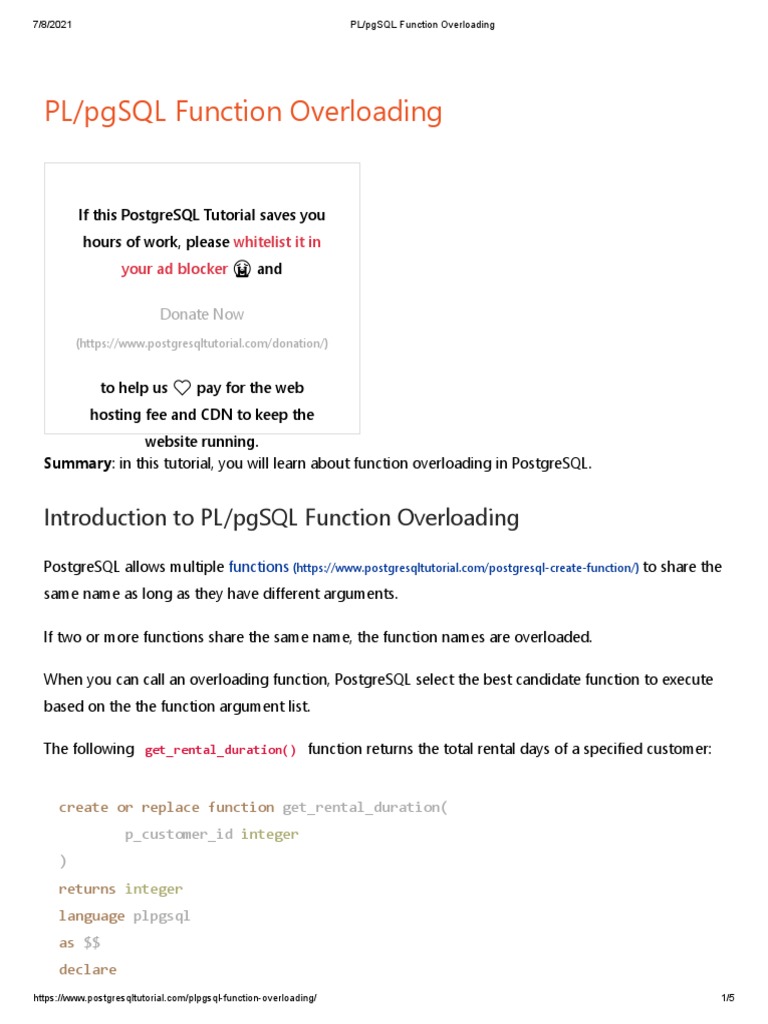 Pl Pgsql Function Overloading Pdf Parameter Computer Programming Subroutine 8796