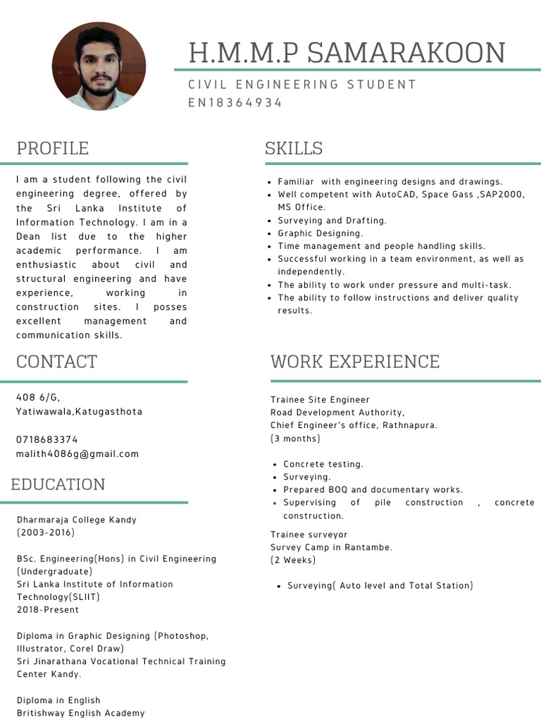 Civil Engineering Student Profile | PDF | Science And Technology | Engineering