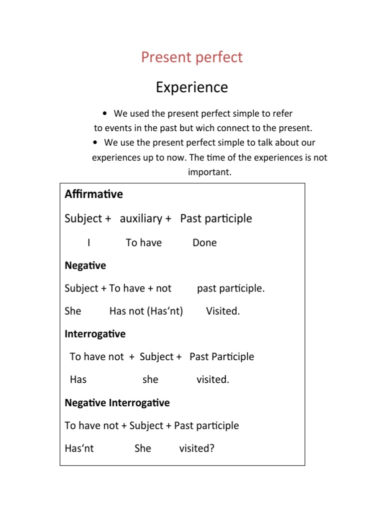 Present Perfect: Experience | PDF