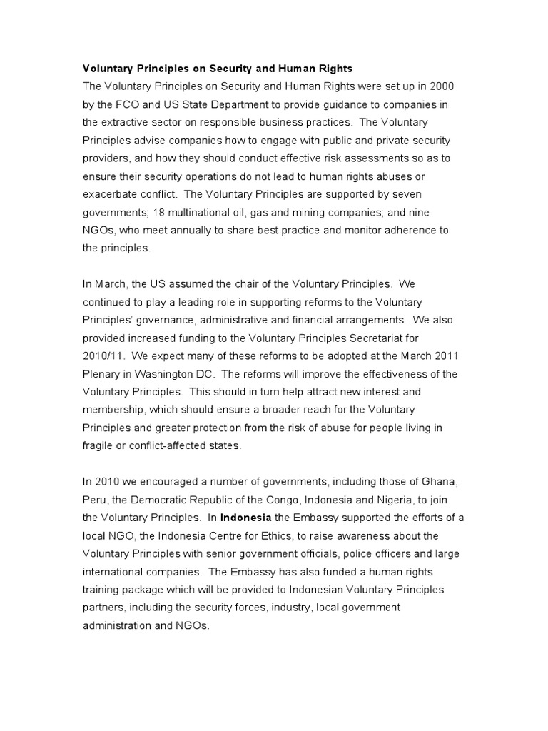 Voluntary Principles On Security and Human Rights | PDF | Applied ...