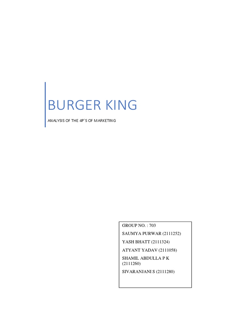Burger King: Analysis of The 4P'S of Marketing | PDF | Hamburgers | Pricing