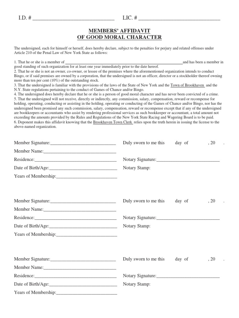 Members Affidavit of Good Character | PDF | Notary Public | Affidavit