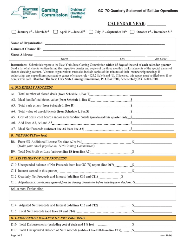 Quartlerly Statement of Bell Jar Operations (GC-7Q) | PDF | Money ...