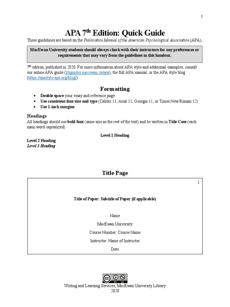 MacEwan APA 7th Edition Quick Guide - 1 | PDF | Apa Style | Bracket