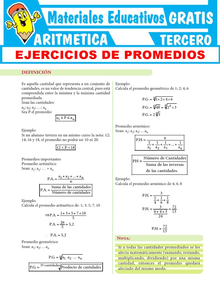 Ejercicios De Promedios Para Tercer Grado De Secundaria Pdf