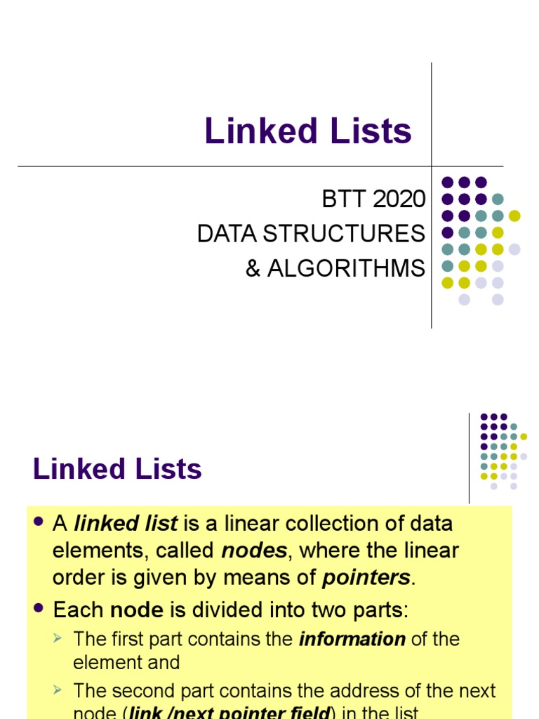 Linked Lists Btt 2020 Data Structures And Algorithms Pdf Pointer 9142