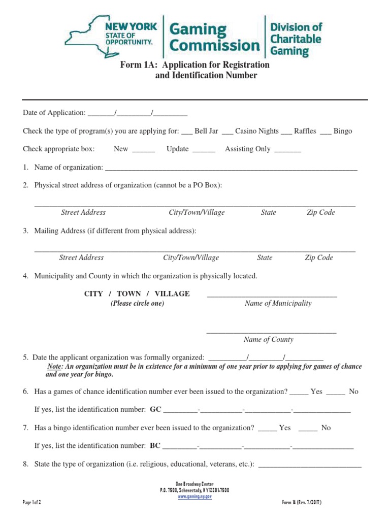 Registration for Games of Chance Form | PDF | Zip Code | Government
