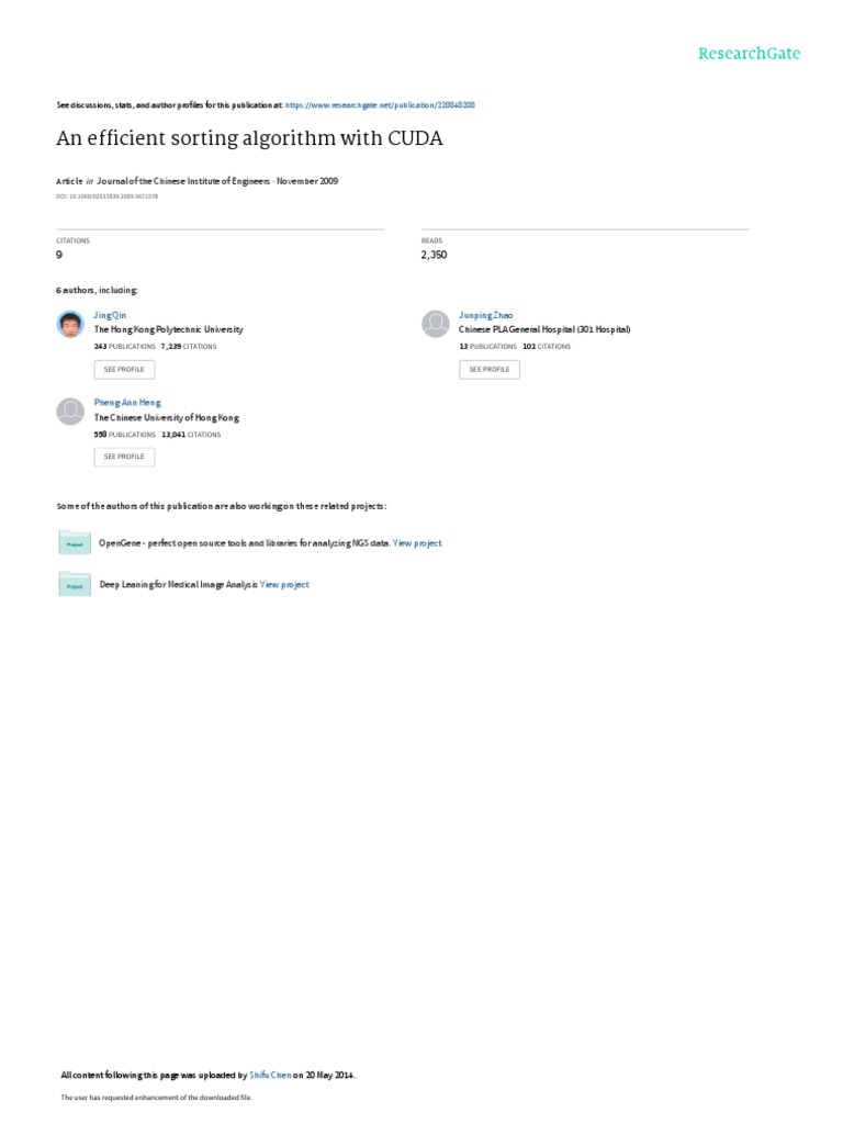 An Efficient Sorting Algorithm With CUDA | PDF | Graphics Processing Unit | Applied Mathematics