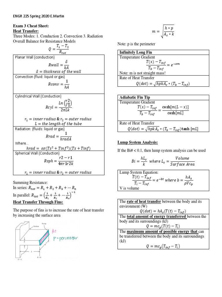 Exam 3 Cheat Sheet: Heat Transfer | Download Free PDF | Heat Transfer ...