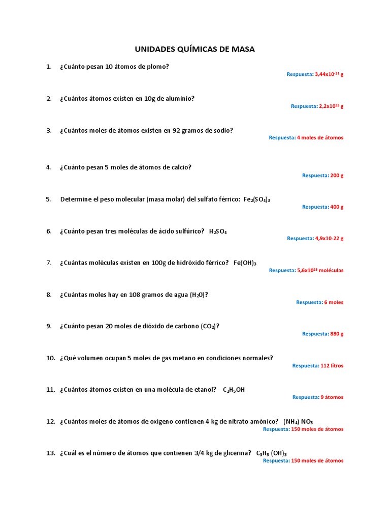 Unidades Químicas de Masa - Planteamiento | PDF | Mole (Unidad) | Naturaleza