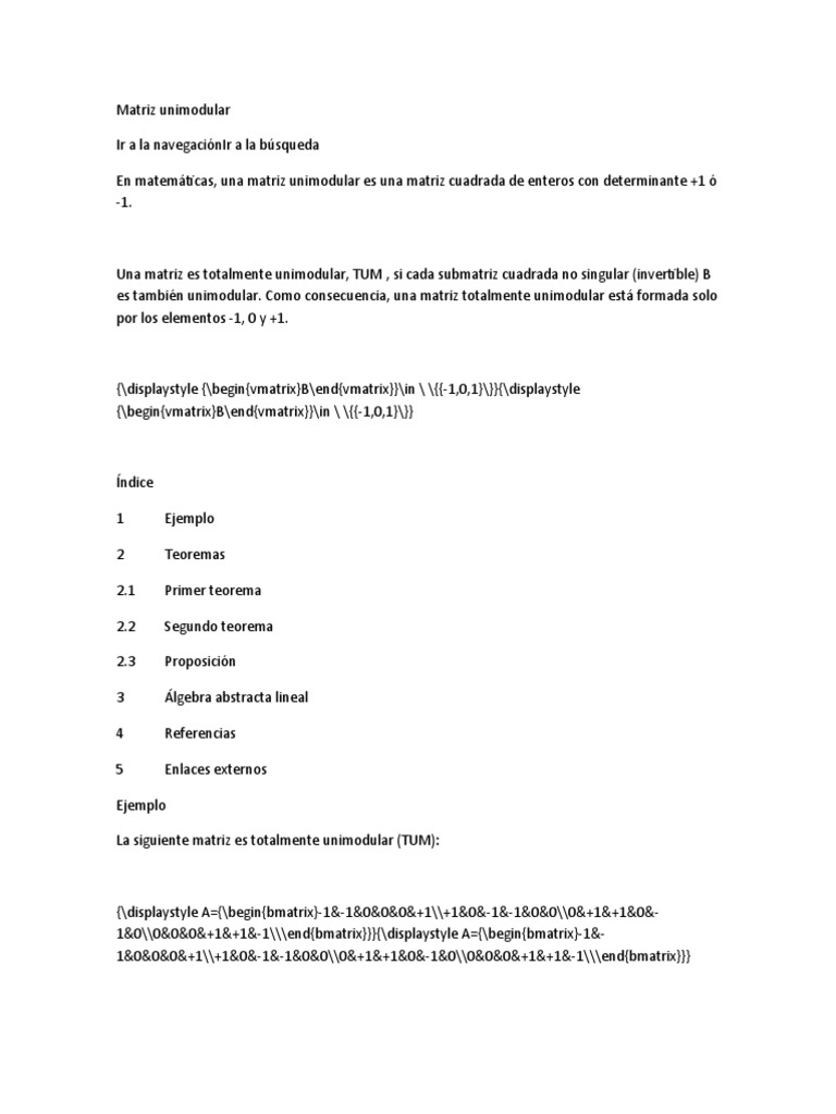 Matriz Unimodular | PDF | Matriz (Matemáticas) | Objetos matemáticos