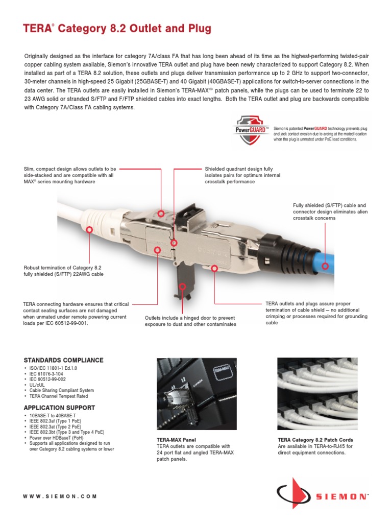 Tera Category 8.2 Outlet and Plug: Standards Compliance | PDF | Electrical Connector ...