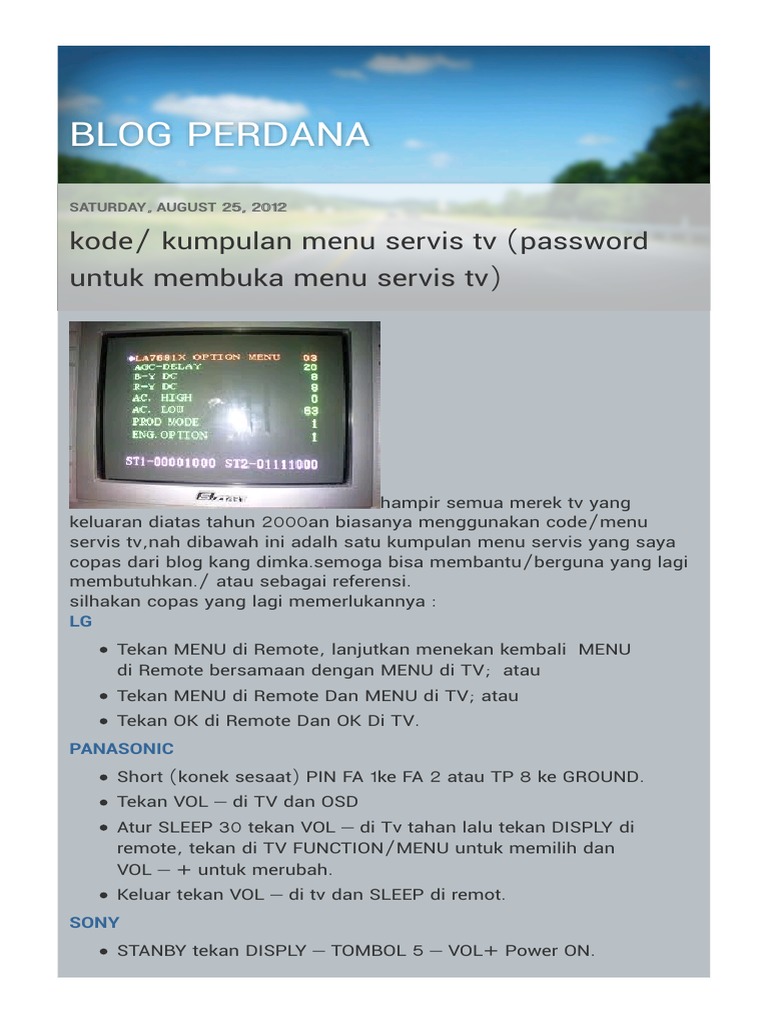Kode Kumpulan Menu Servis TV Password - HTML | PDF | Memasak, Makanan ...