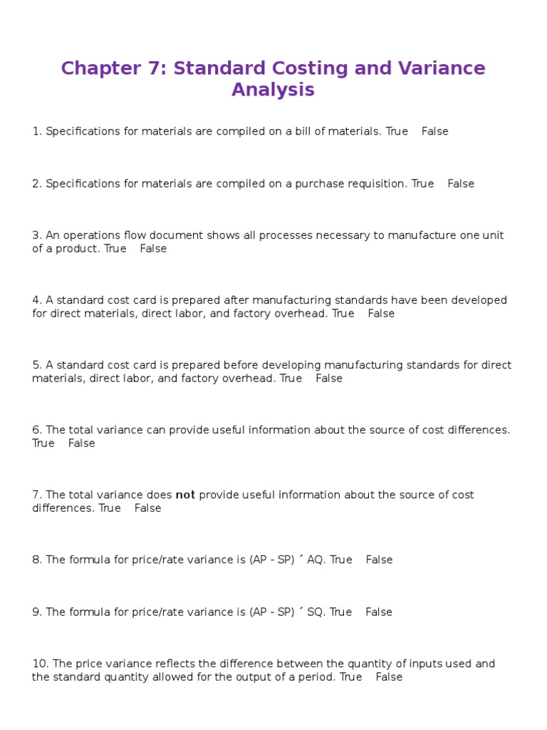 Chapter 7: Standard Costing and Variance Analysis | PDF | Labour Economics | Variance