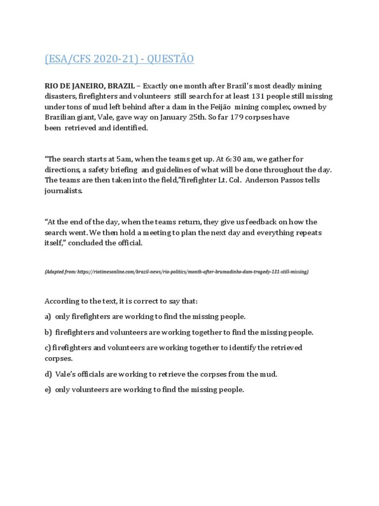 (ESA/CFS 2020-21) - QUESTÃO: RIO DE JANEIRO, BRAZIL - Exactly One Month ...