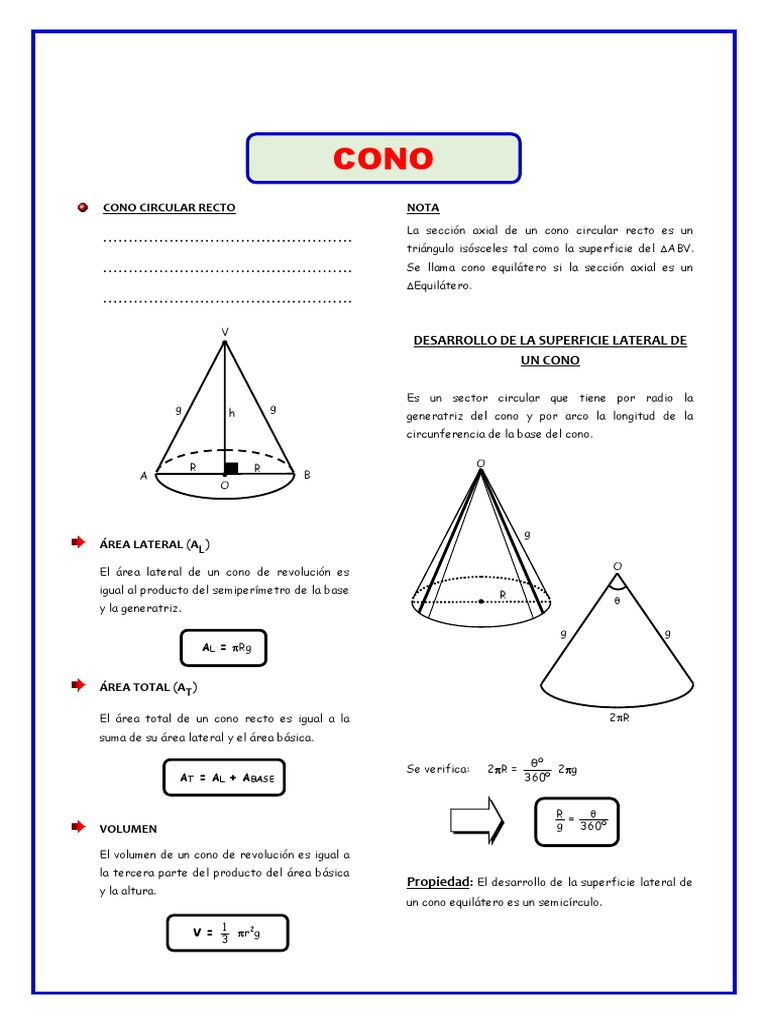 Propiedades y Cálculos del Cono | PDF | Geometría euclidiana | Formas ...
