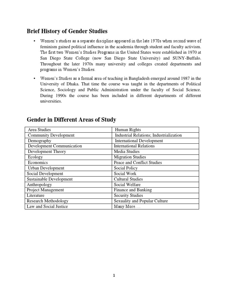 Brief History of Gender Studies, Gender in Different Areas of Study ...