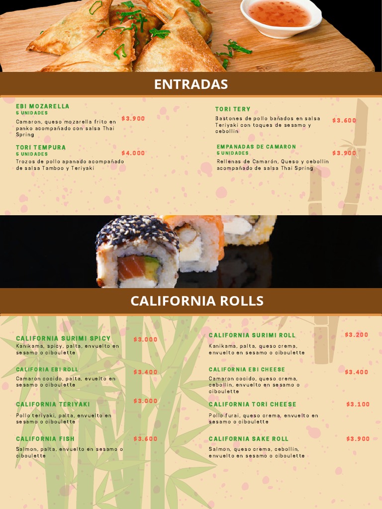 Menu Tamboo Sushi | PDF | Cocina norteamericana | Ingredientes de comida