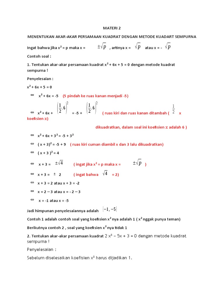 Materi 2 Mencari Akar-Akar Persamaan Kuadrat Dengan Kuadrat Sempurna ...
