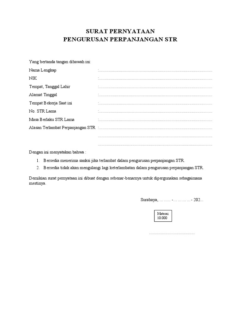 Surat Pernyataan Perpanjangan STR | PDF