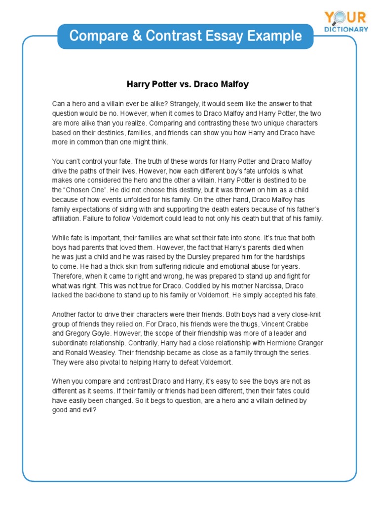 Compare & Contrast Essay Example: Harry Potter vs. Draco Malfoy | PDF