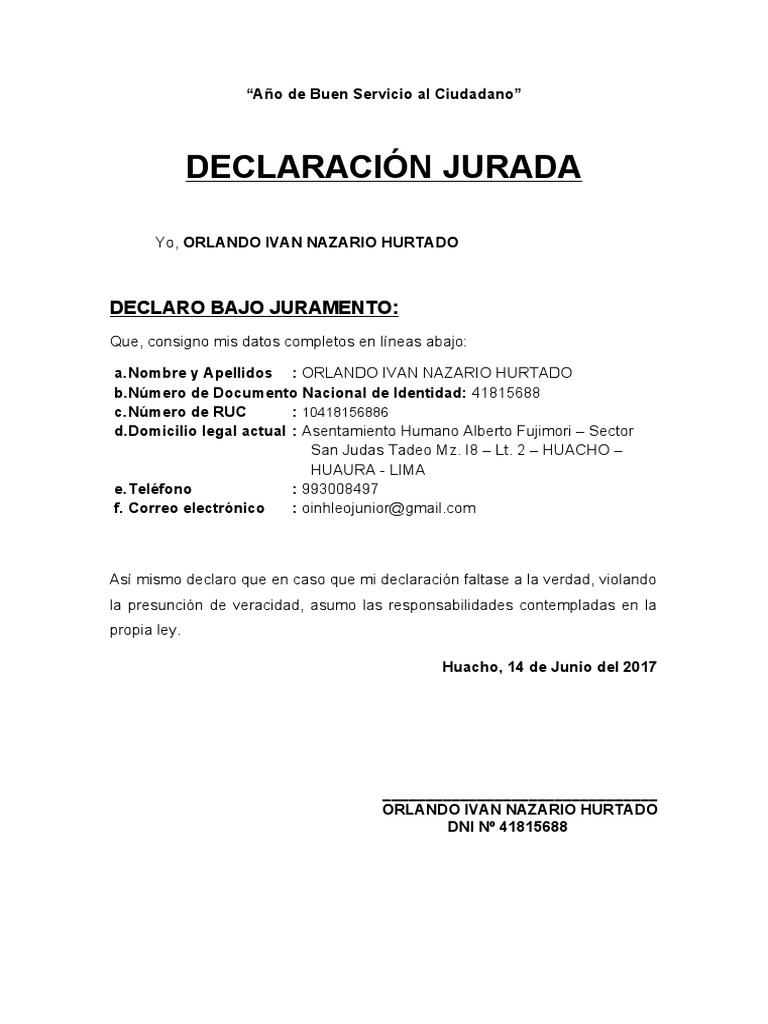 Declaracion Jurada de Datos Completo Personal | PDF