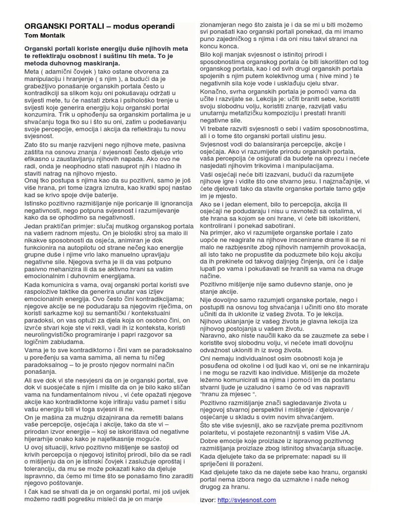 ORGANSKI PORTALI - Modus Operandi Tom Montalk | PDF