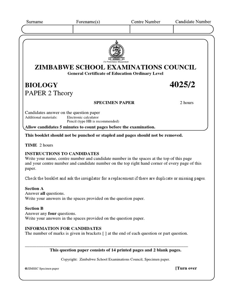 Biology Specimen Paper - 2 | PDF | Zygosity | Allele