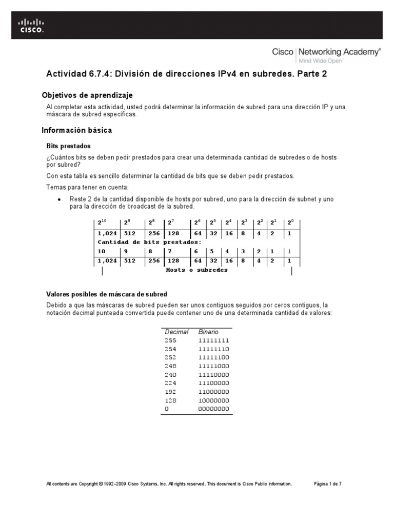 División de Direcciones IPv4 en Subredes. Parte 2 | Descargar gratis PDF | Protocolos de capa de ...