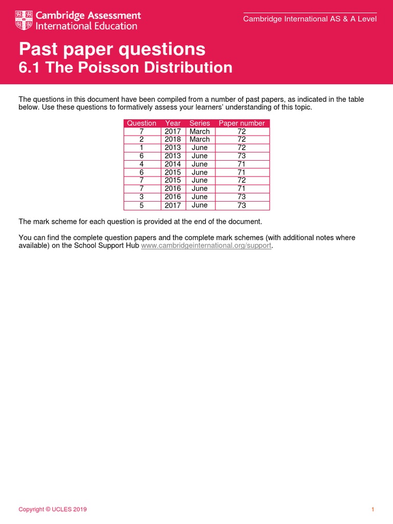 Past Paper Questions: 6.1 The Poisson Distribution | PDF | Copyright ...