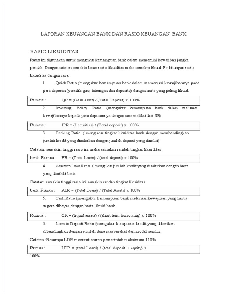 PDF Rumus Rasio Keuangan Bank | PDF